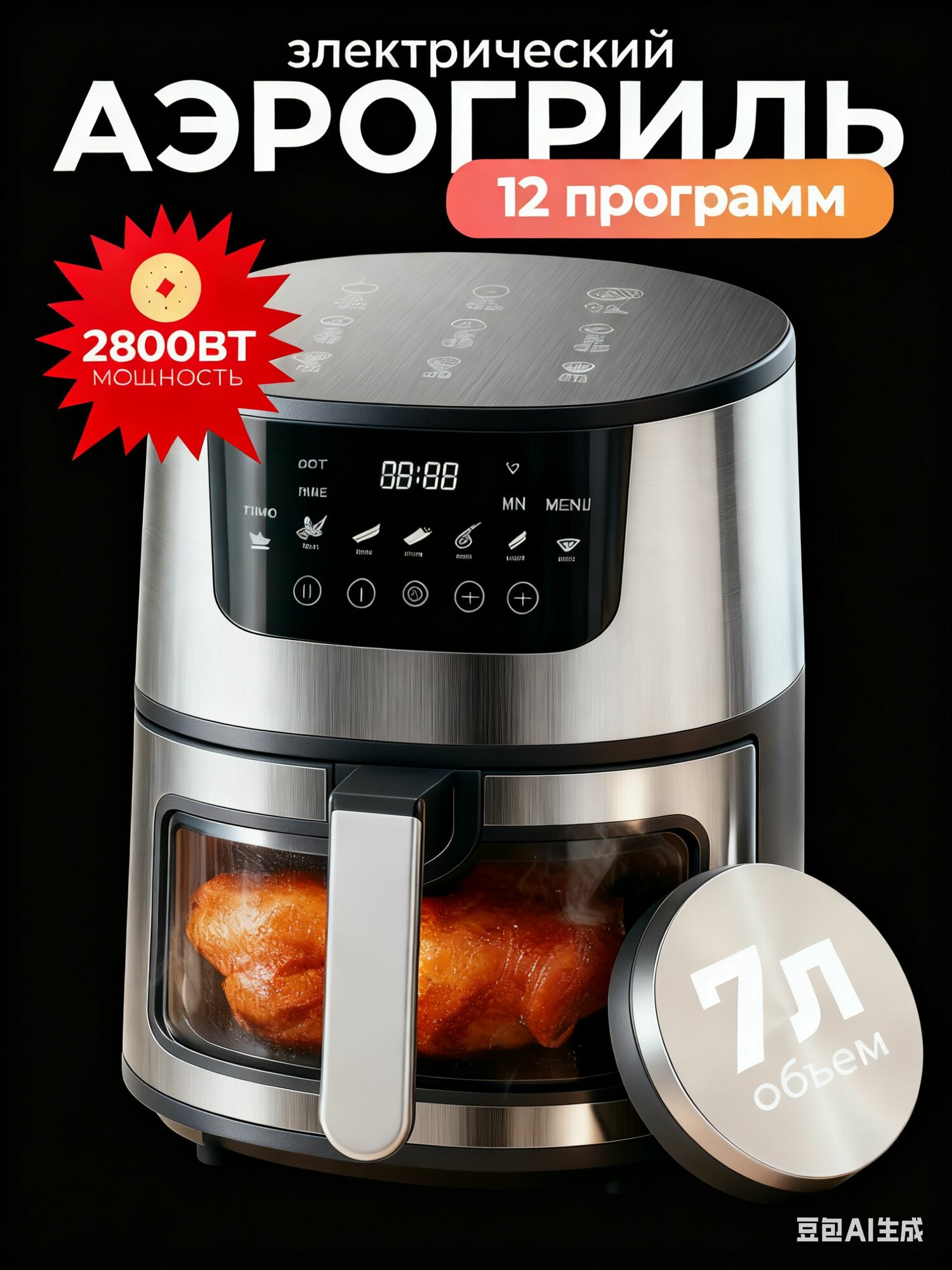 Airfryer Аэрофритюрница бытовая крупнотоннажная визуальная интеллектуальная аэрофритюрница