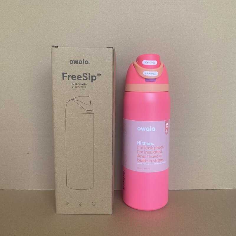 Новая бутылка для воды Owala Vacuum 32oz, спортивная бутылка из нержавеющей стали 304, изолированная кружка, портативная ручка, соломинка для улицы