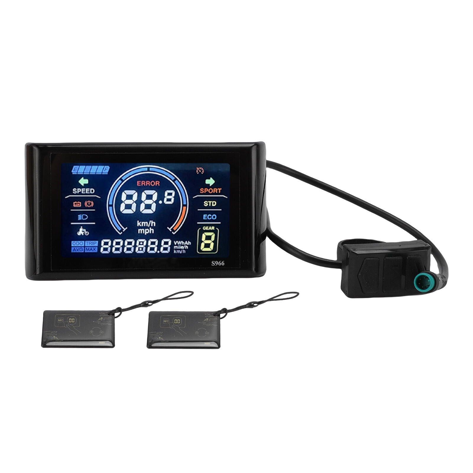 Электровелосипед с цветным дисплеем, легким водонепроницаемым ЖК-экраном, функцией NFC и 5-контактным разъемом.