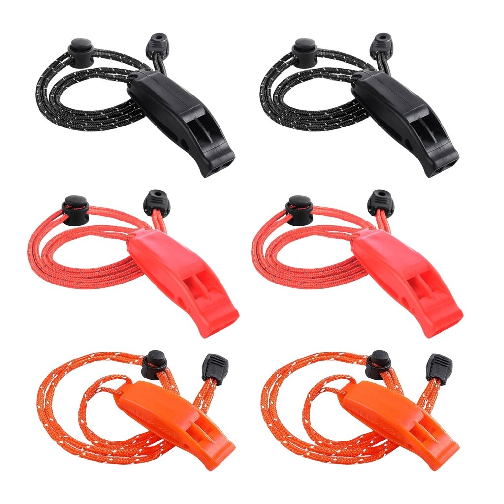 6 шт. аварийный свисток с ярким цветным двойным свистком, прочный