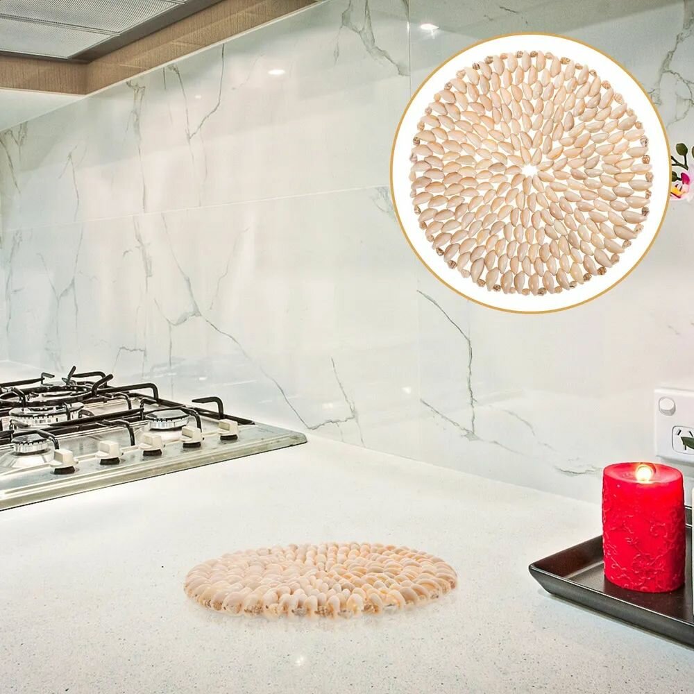 Подставка под чашку из натуральных ракушек бежевого цвета для домашнего использования