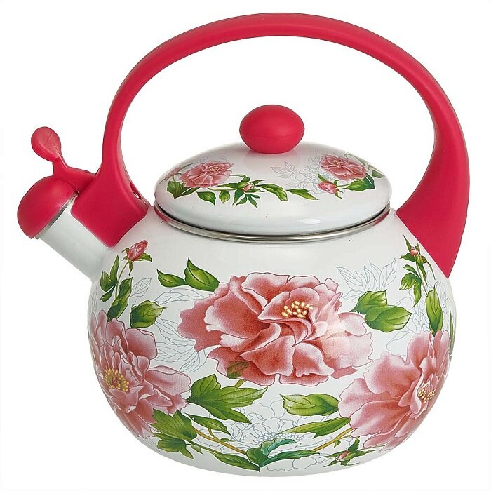 Чайник эмаль 2.5Л METALLONI со свистком пионы для всех видов плит