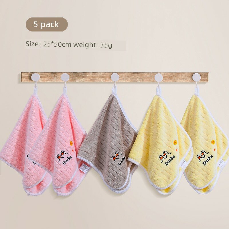 Набор детских полотенец Playful Duck, 25x50 см, 5 шт. в розовом x2, коричневом, желтом x2 - мягкий хлопок