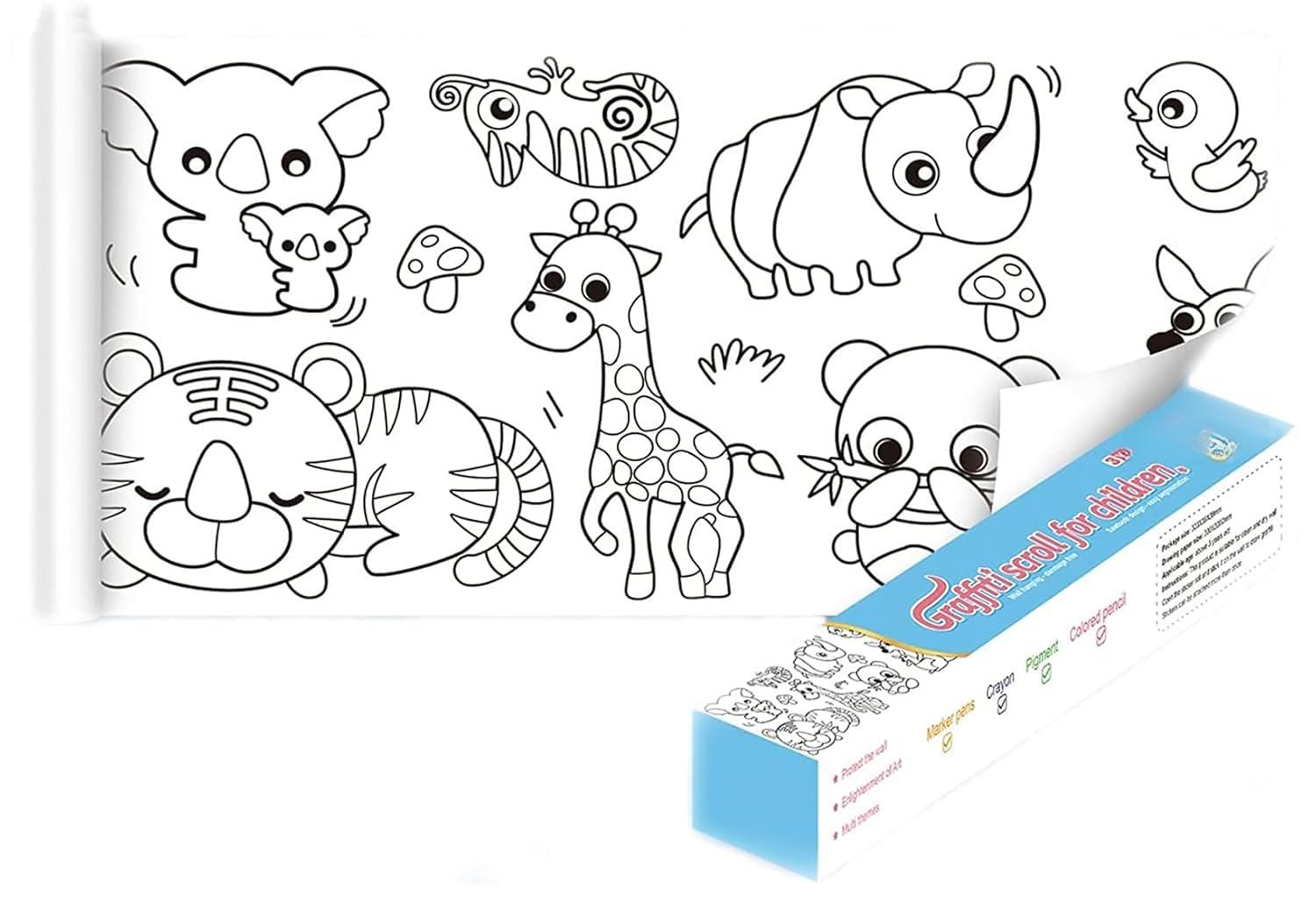 Листы для рисования с граффити на тему животных с мягким клеевым обратным стороной для детей 300x30 см, 1 лист, бумага, размер 300.00X30.00X0.10см/117.90X11.79X0, цвет как показано, рулон для раскрашивания, афиша для раскрашивания, рулон бумаги для