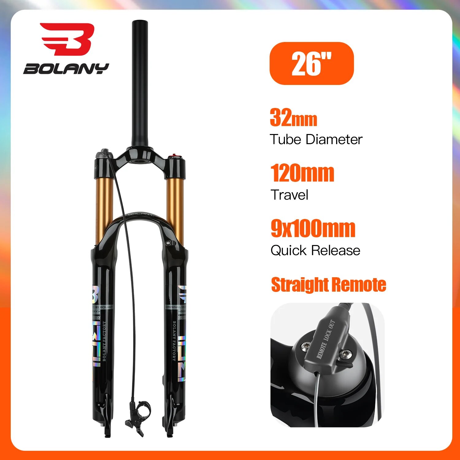 Вилка амортизационная BOLANY 26" Straight Remote G