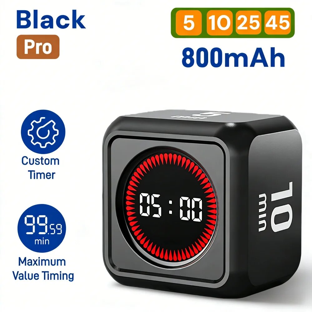 Таймер Помодоро Black Pro 800mAh, 45мин, Черный