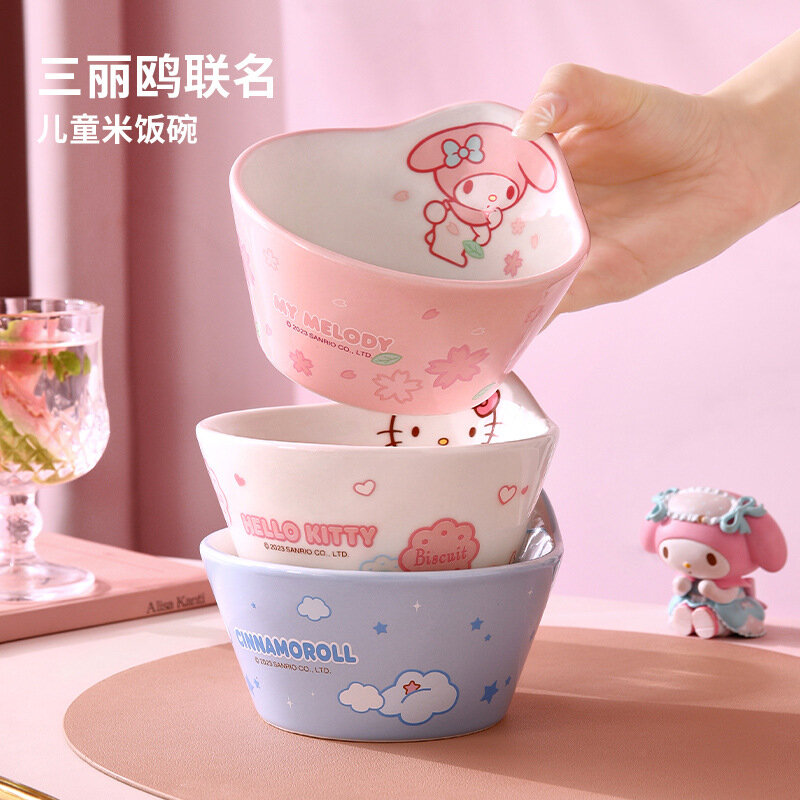Керамические миски для риса и посуда Sanrio, симпатичные домашние миски для риса, миски для лапши и высококачественные детские десертные миски.