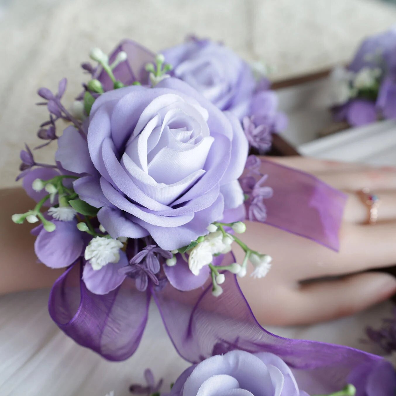 Бутоньерка и браслет BAIFUMING фиолетовый No.1 Wrist Corsage