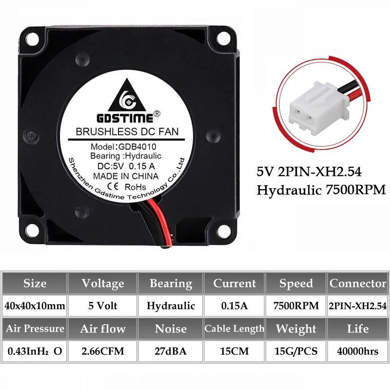 Gdstime 4010 вентилятор 5V, 7500RPM, 2шт