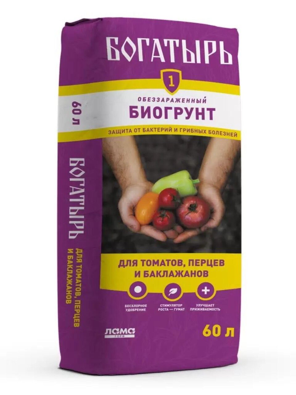 Грунт Богатырь, для томатов, перцев, баклажанов, 60 л, Лама Торф