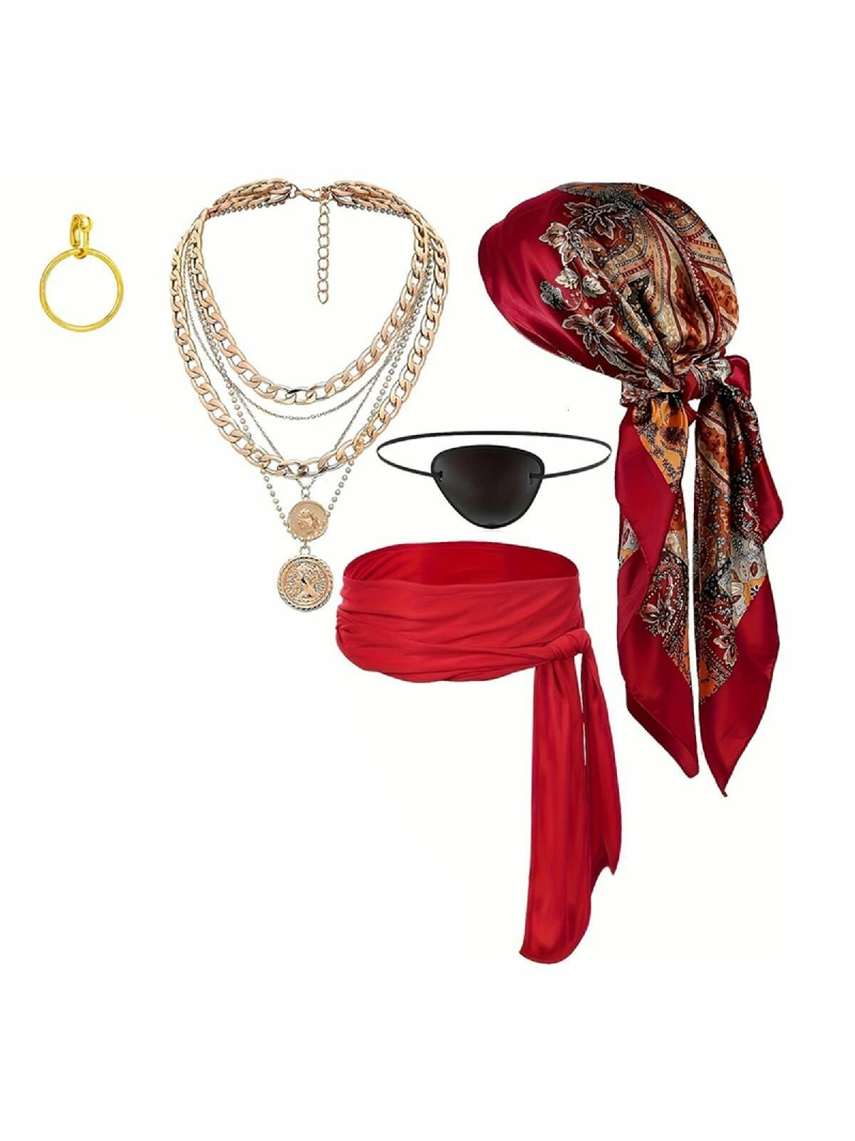 Пиратский костюм, красный - набор из 5 частей