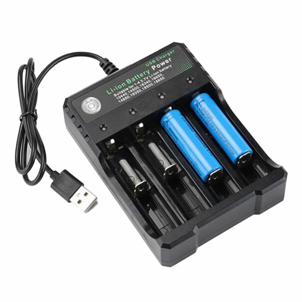 4-слотовое USB-зарядное устройство для независимой зарядки литий-ионных аккумуляторов 4,2 В (2x, 3x, 4x), портативное зарядное устройство для аккумуляторов 18650, 18350, 18500.