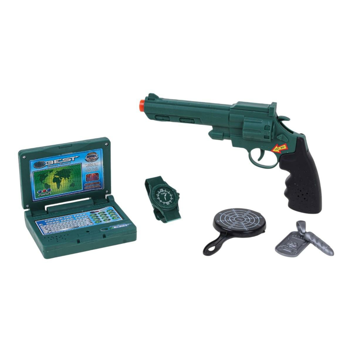 Игрушечный пистолет на батарейках с мишенями и ноутбуком, пластиковый набор для детей 3+