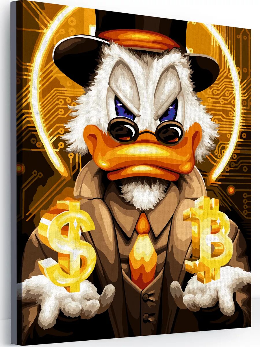 Скрудж Макдак с биткоином и долларом Картина по номерам