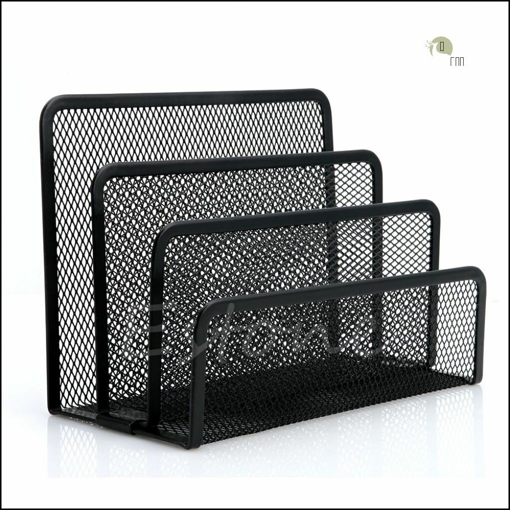 Стильный органайзер премиум для систематизации документов на столе, модель YGGT0722: три сетчатые секции, металлическая конструкция держателя для корреспонденции и файлов
