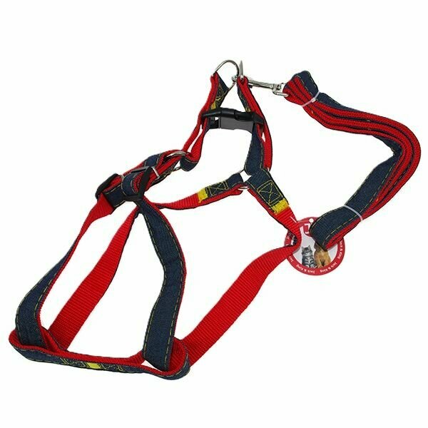 Комплект для животных Jack&King поводок 2.5х120 см, шлейка грудь 42-62 см, джинс, красный