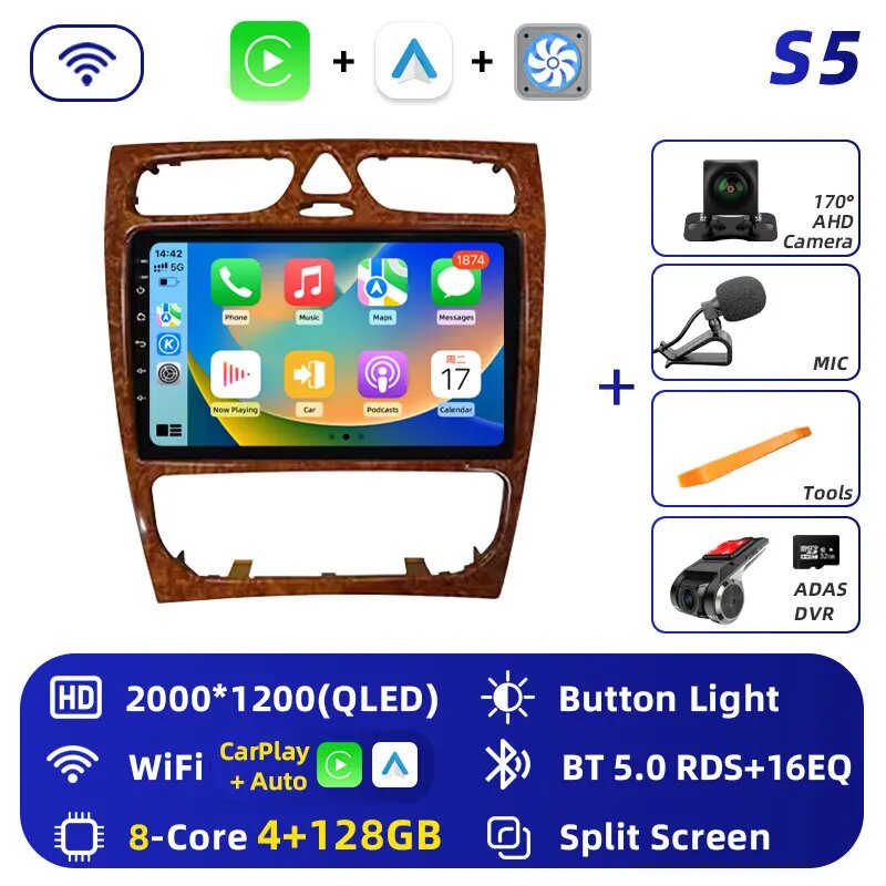 Android 16 Стерео для Mercedes C Class W203 (2002-2005) 4G-128G CAM DVR
