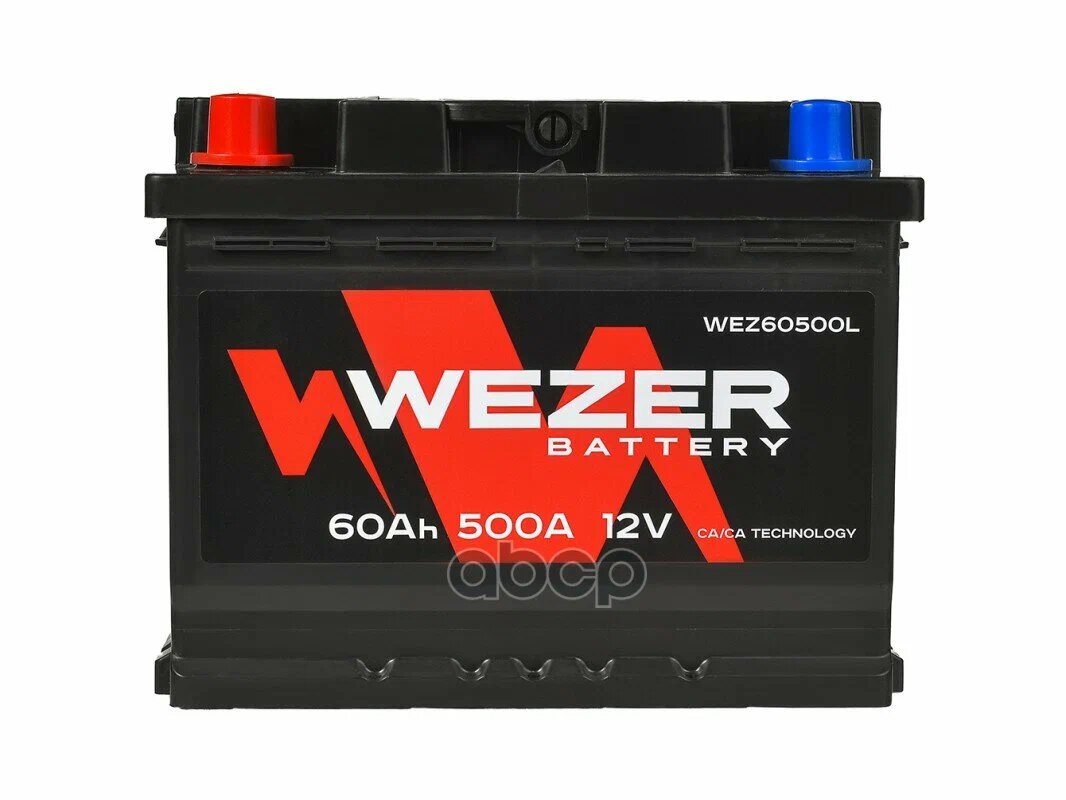 Аккумулятор WEZER WEZ60500L, 60 Ач, 500 А, с лева, 242x175x190 мм