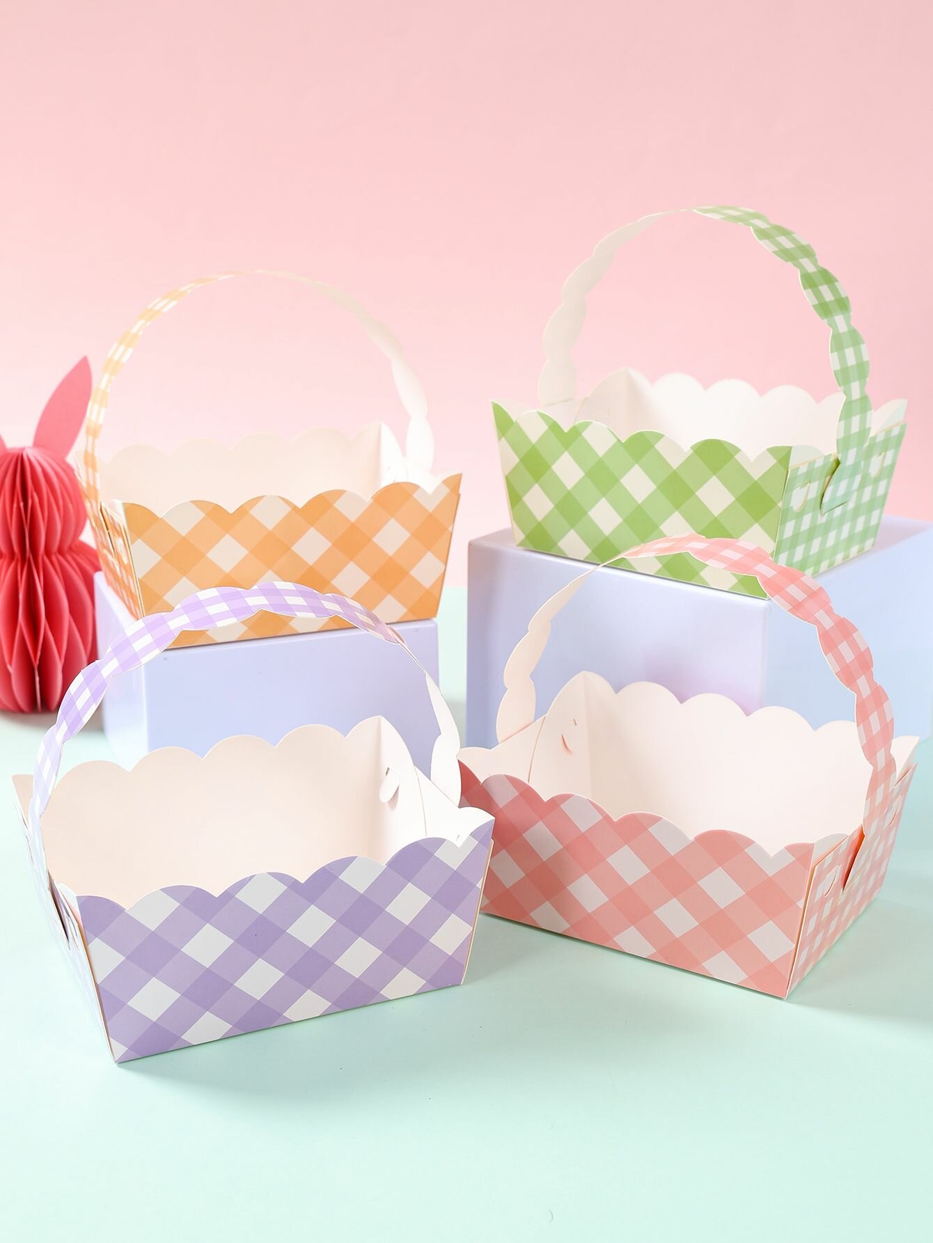Переносная корзина для конфет в клетку пасхального цвета-4шт