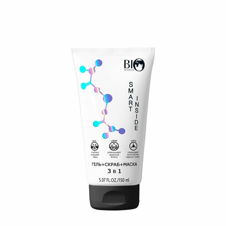 Bio World, Гель+Скраб+Маска 3 в 1 для проблемной и склонной к жирности кожи, 150 мл.