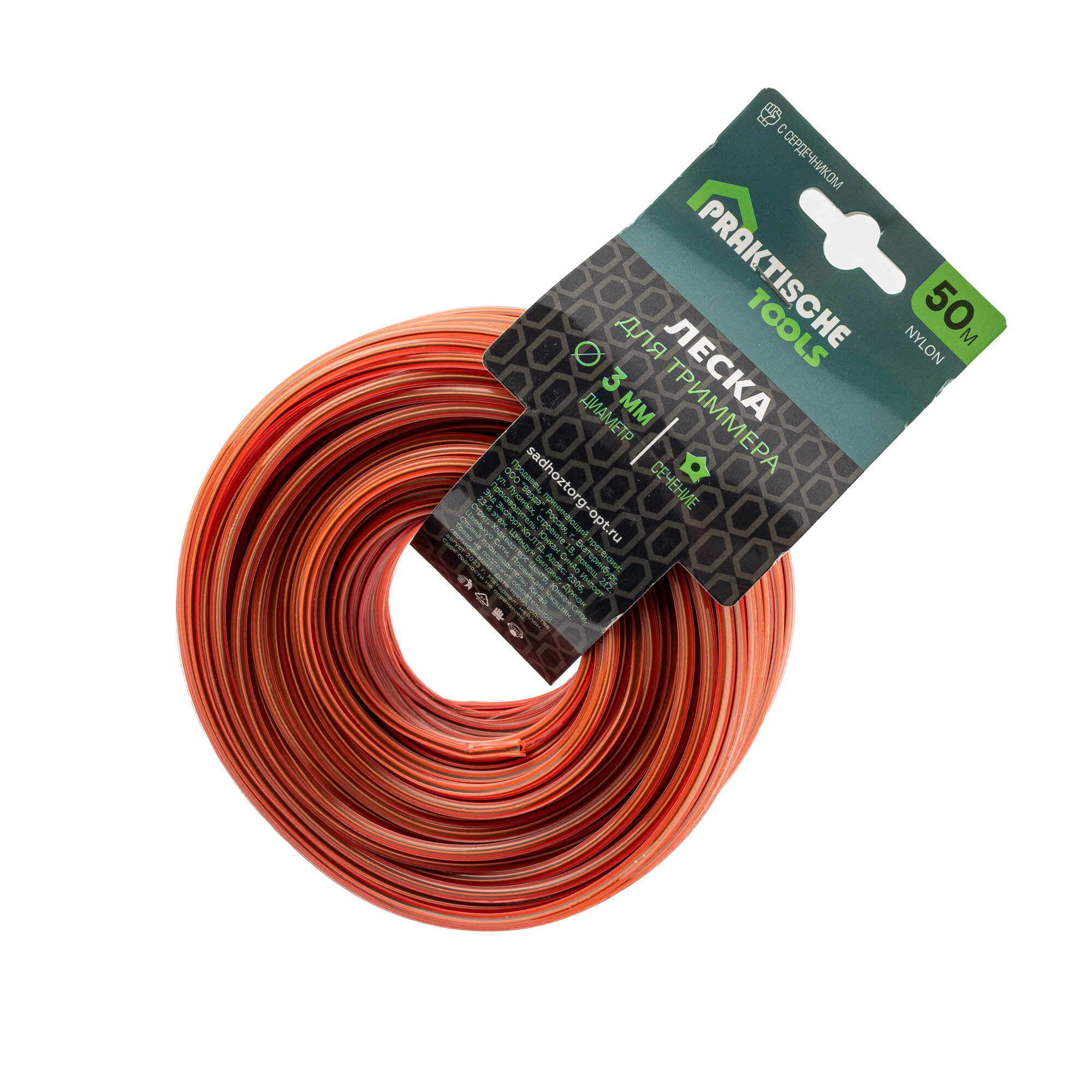 Леска для триммера PRAKTISCHE TOOLS звезда усиленная с сердечником d=3,0 мм L= 50 м