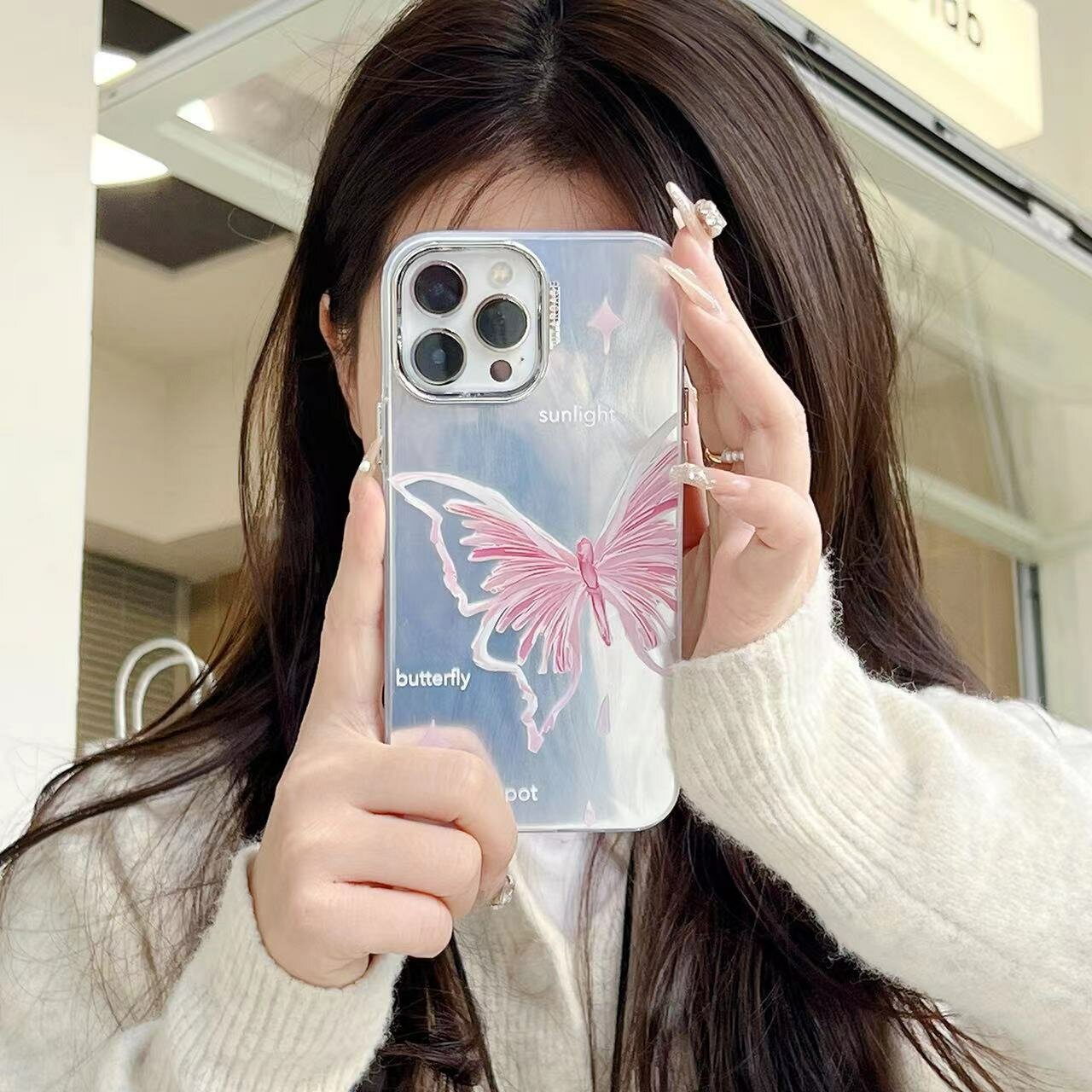 Чехол в стиле с розовой бабочкой IMD для Mate60 Pro - мягкая защитная крышка