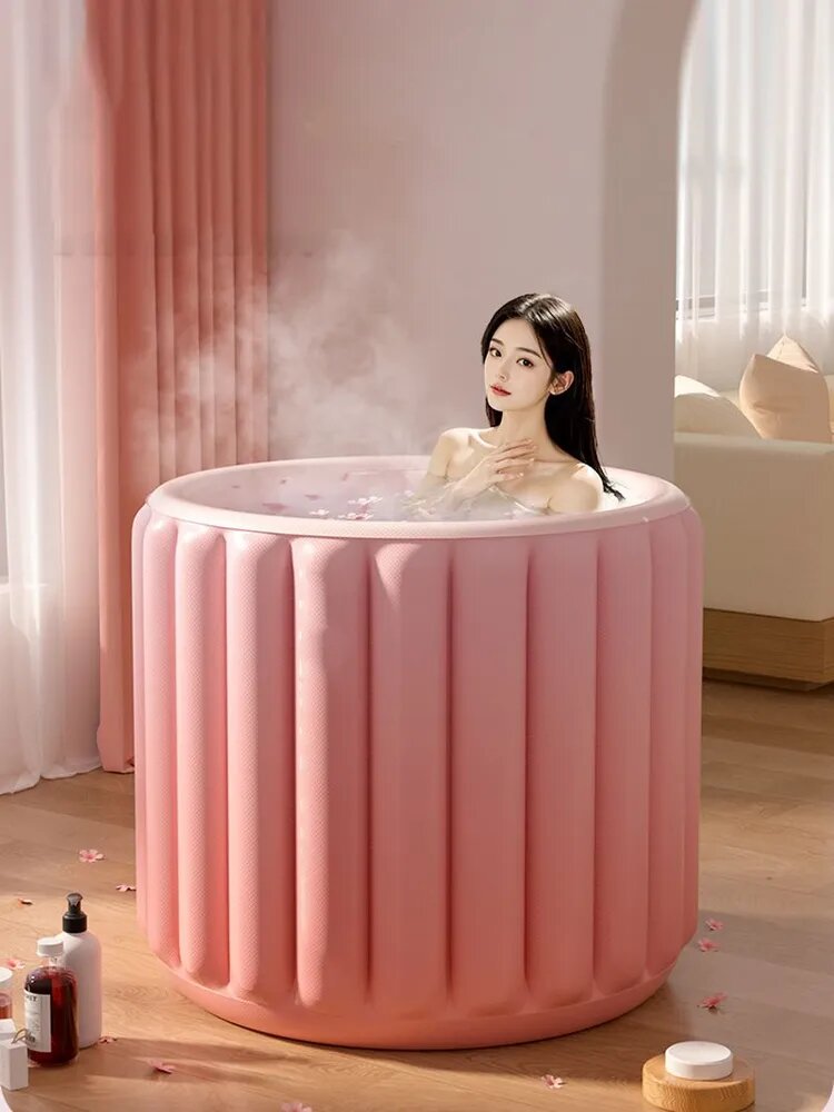 Надувная розовая круглая ванна для взрослых, портативная ванна для дома