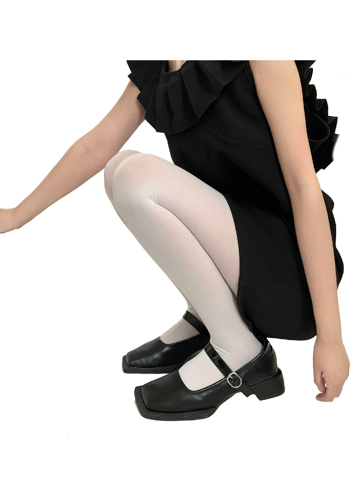 Женские полупрозрачные колготки высокой посадки, чистый белый цвет