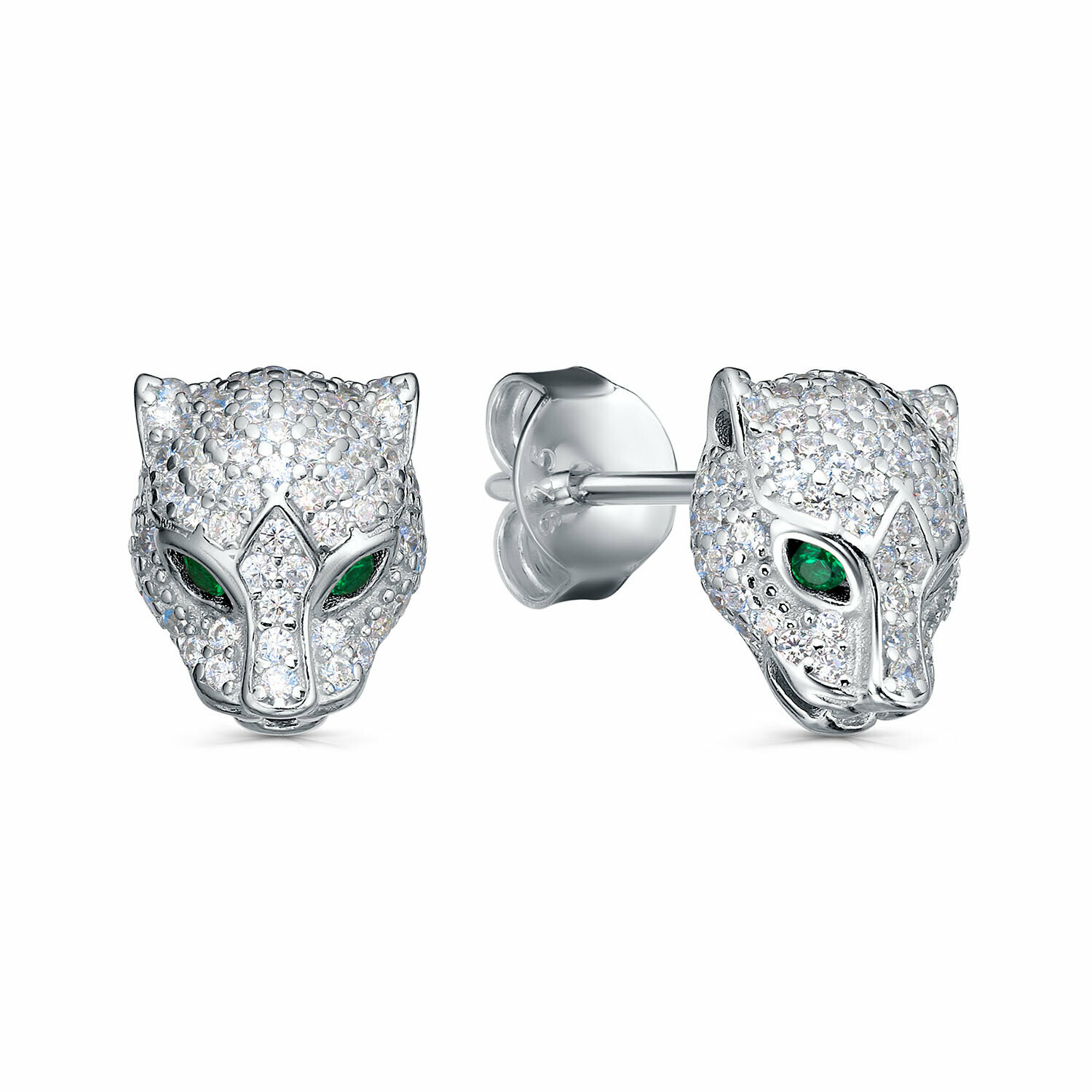 Серьги пусеты, серебро, 925 проба, родирование, фианит