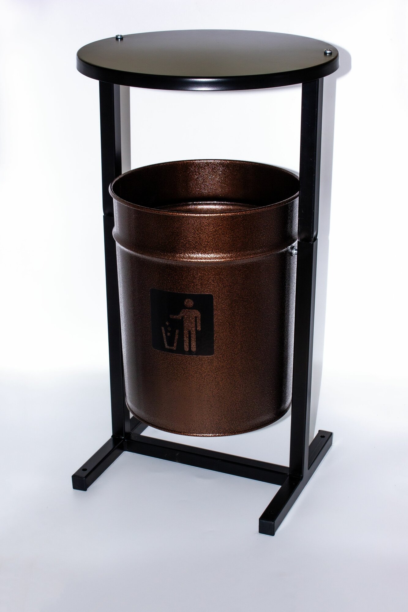 Урна Т металлическая уличная круглая с квадратными ножками коричневый металлик с крышкой