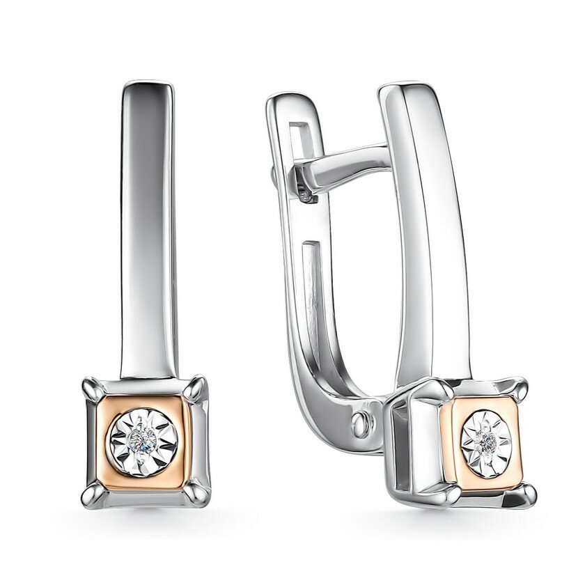 Серьги, серебро, 925 проба, бриллиант