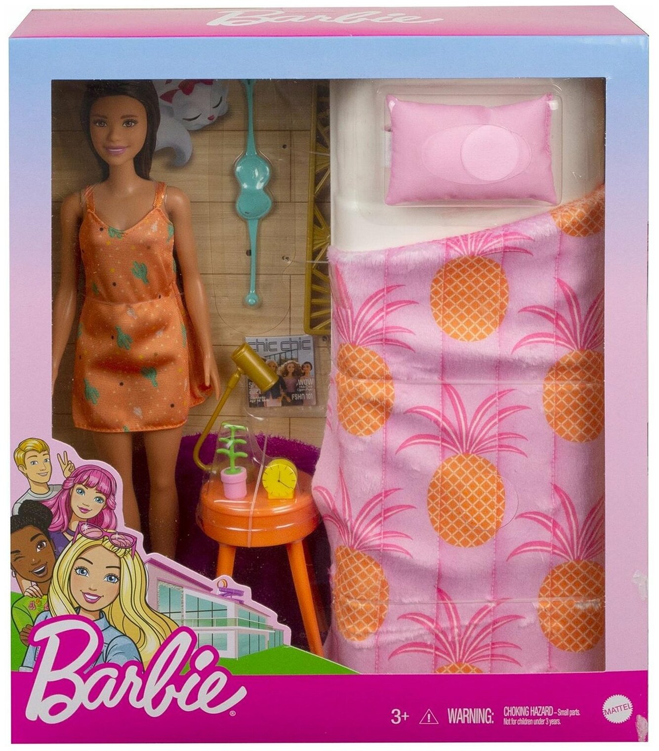 Barbie Кукла брюнетка в платье в спальне с кроватью GTD87/GRG86 Mattel