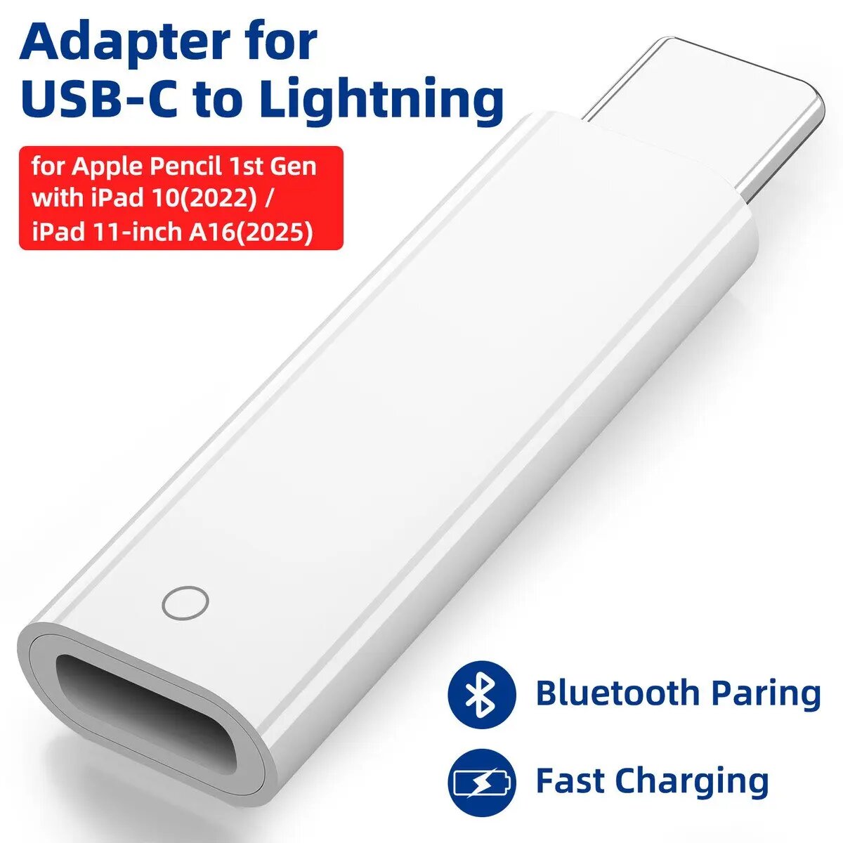 USB-адаптер Type C к Lightning, зарядное устройство для Apple Pencil 1-го поколения, разъем для сопряжения Bluetooth iPad 10, iPad A16, 11 дюймов, модель 2025 г.