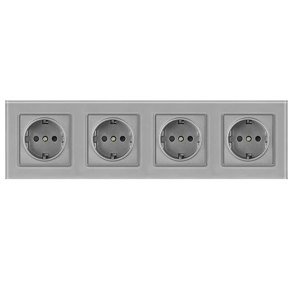 Розетка серая электрическая 4 пост ,250V 16A, рамка из закаленного стекла евро стандарт.