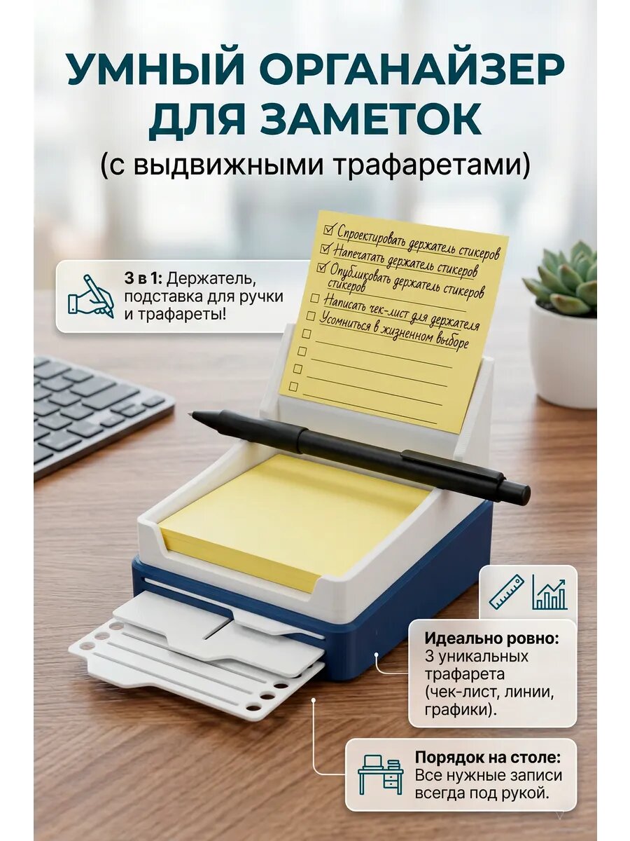 Органайзер для стикеров с трафаретами и держателем для ручки