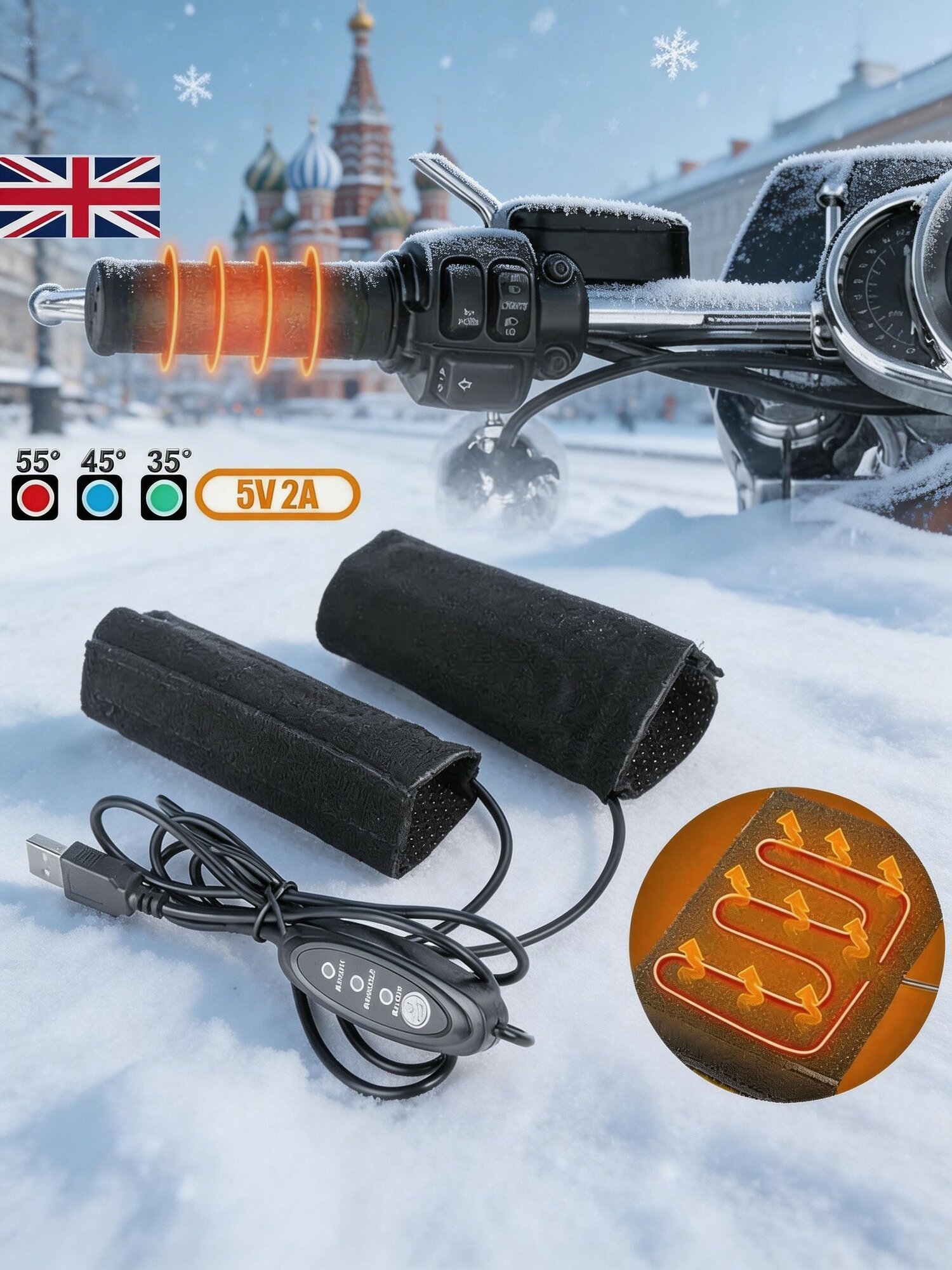 USB-обогреватель руля мотоцикла, зимние чехлы на ручки с питанием 5В и трехскоростной регулировкой, водонепроницаемая конструкция и простая установка