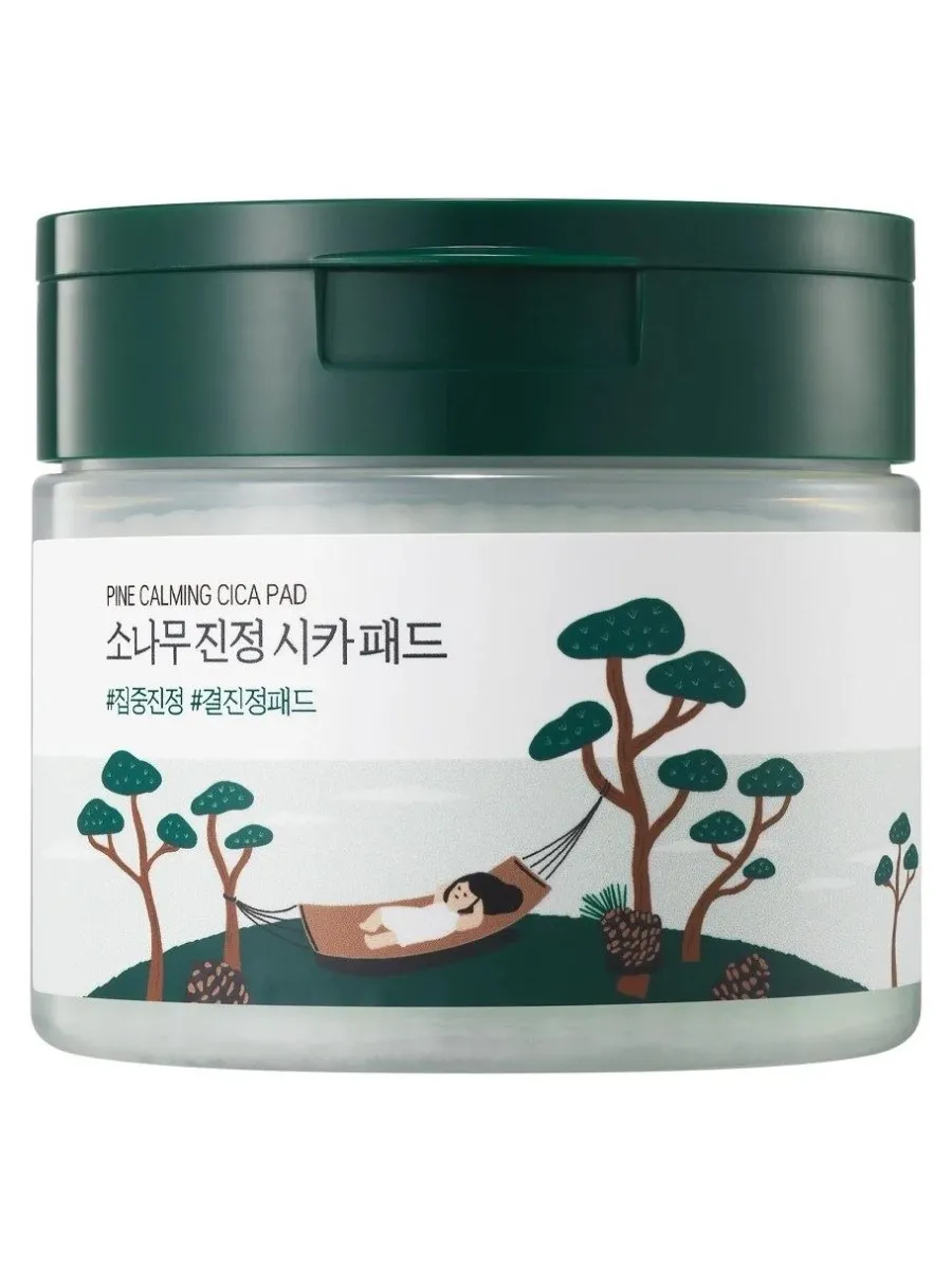 Патчи Round Lab Pine Calming Cica Pad, Успокаивающие тонер-пэды для проблемной кожи, 50 шт