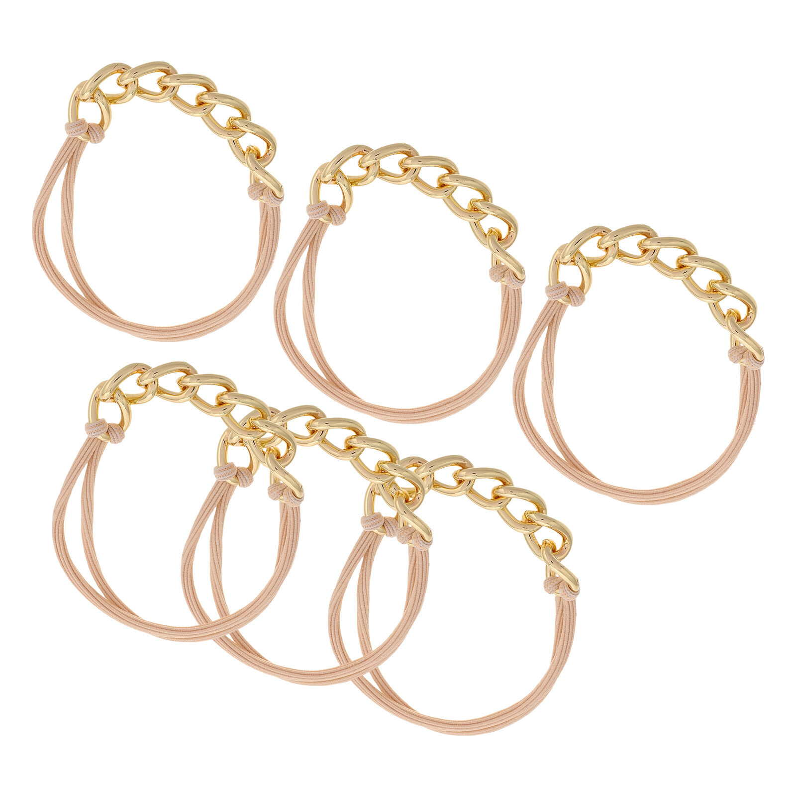 Резинка для волос из металлической цепочки с гальваническим покрытием, браслет, повязка на голову (скрученная форма - золото (премиум гальваническое покрытие), 6 шт.)