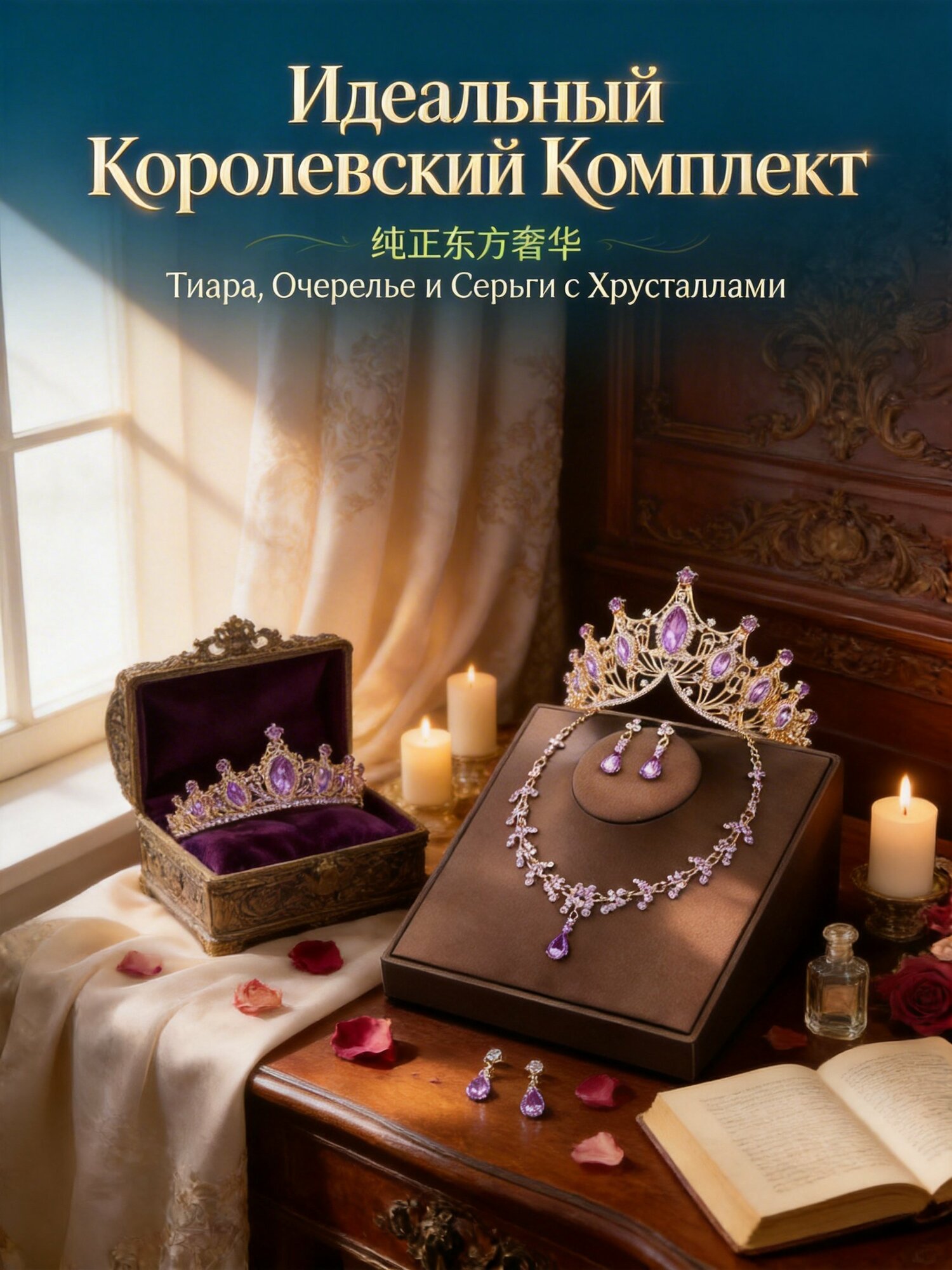 Тиара барокко 3 в 1 с стеклянным жемчугом и стразами, комплект ожерелье и серьги для свадьбы и торжеств