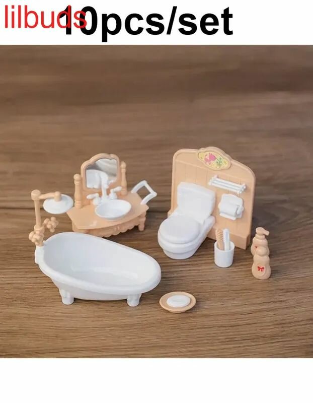 10pcs/set миниатюрная бежевая ванная комната, подходящая для использования в качестве украшения кукляного дома