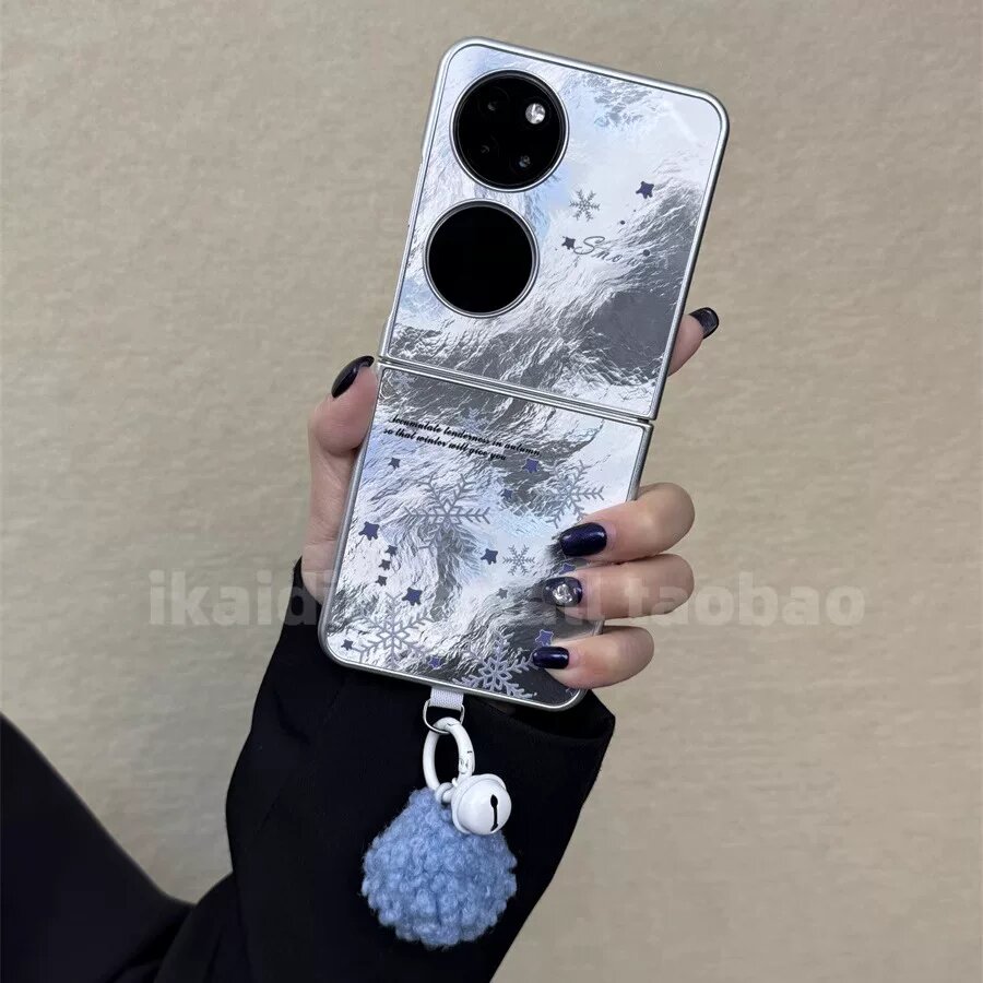 Samsung Galaxy Z Flip3 Чехол с фольгированной звездной снежинкой и белой картой - белый колокольчик