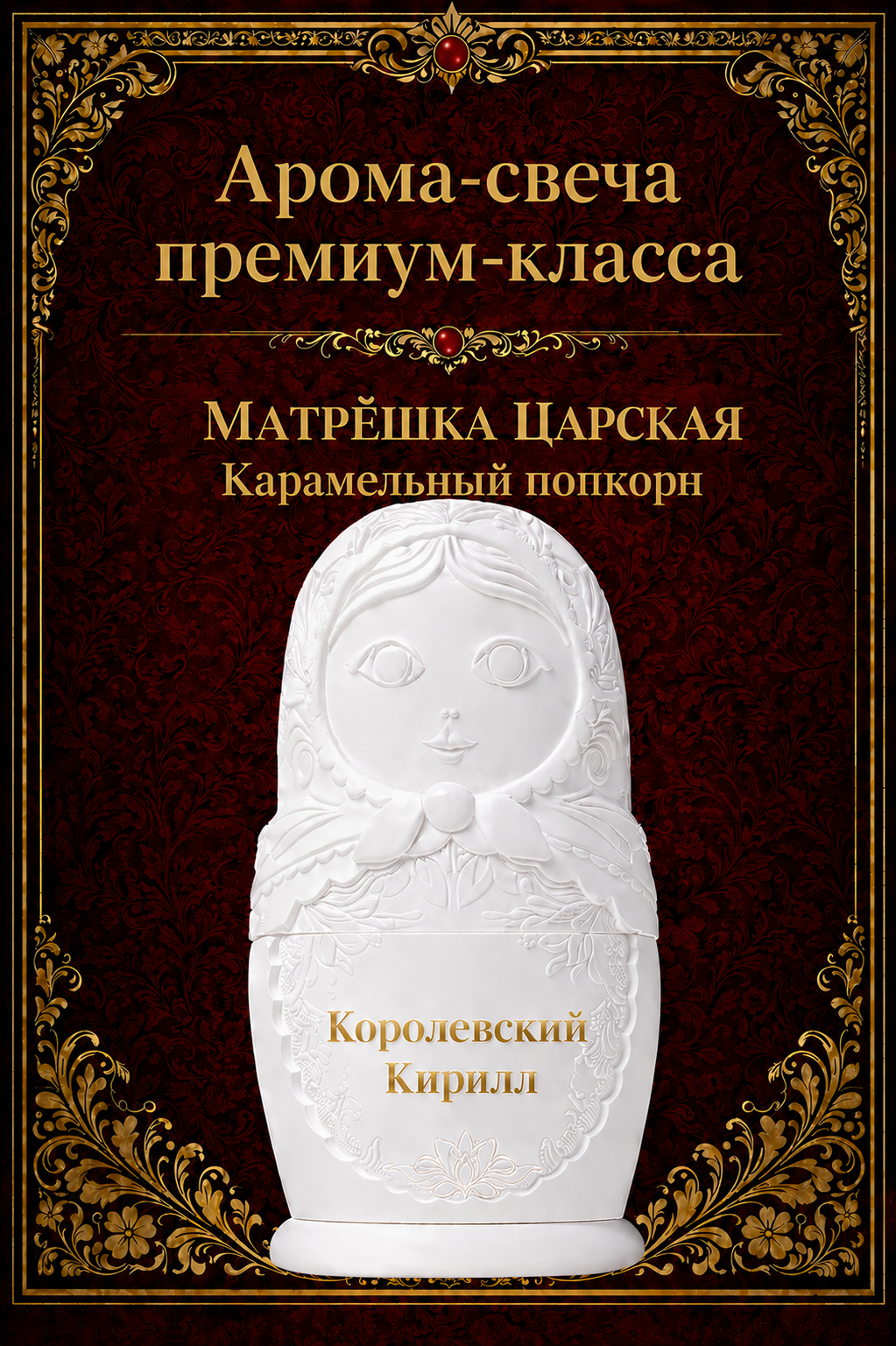 Аромасвеча премиум "Матрёшка-Царская", дизайнерская ручная работа, интерьерный декор, подарок