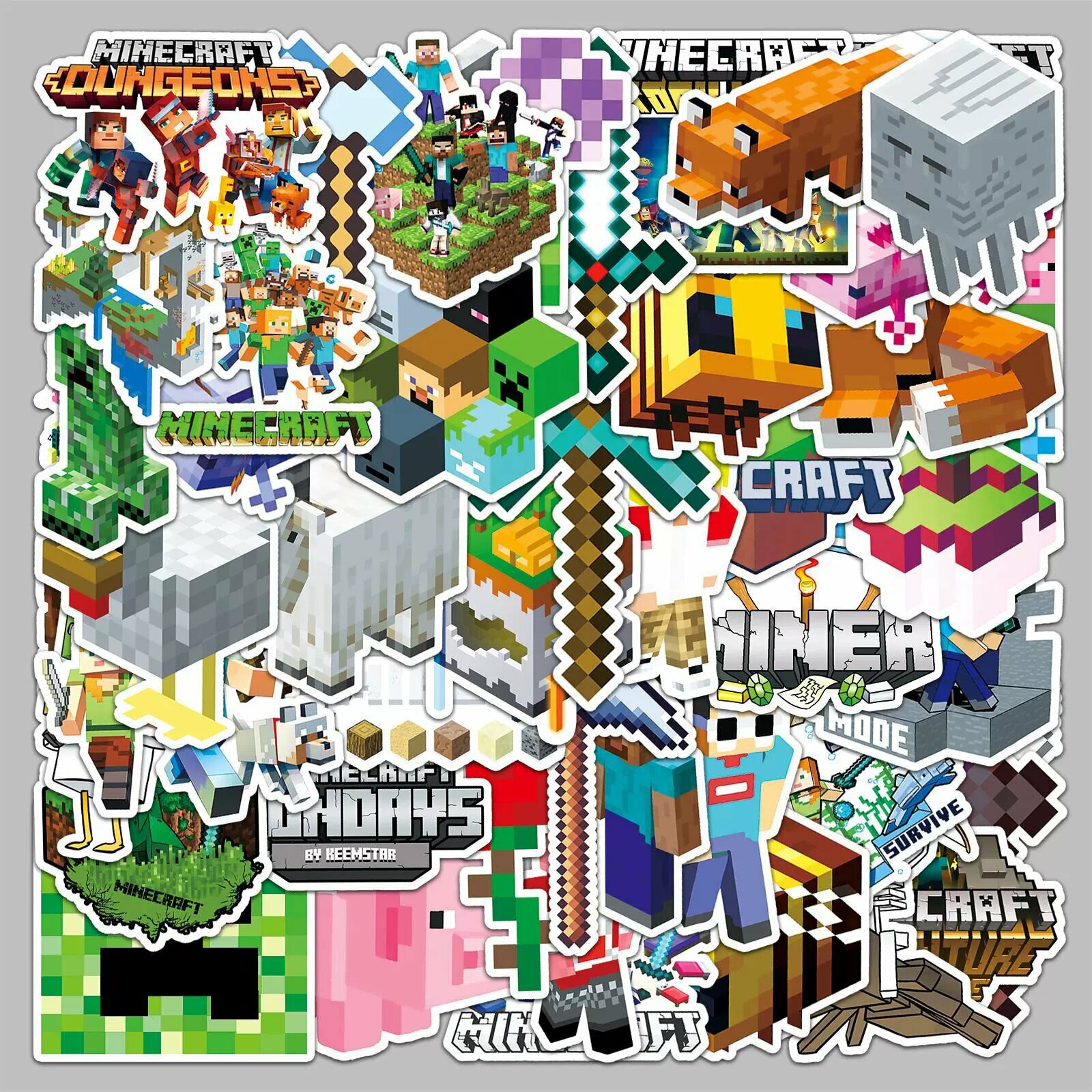 Набор наклеек Minecraft C - 50 штук для ноутбуков, чемоданов, блокнотов, телефонов. Декоративные наклейки для