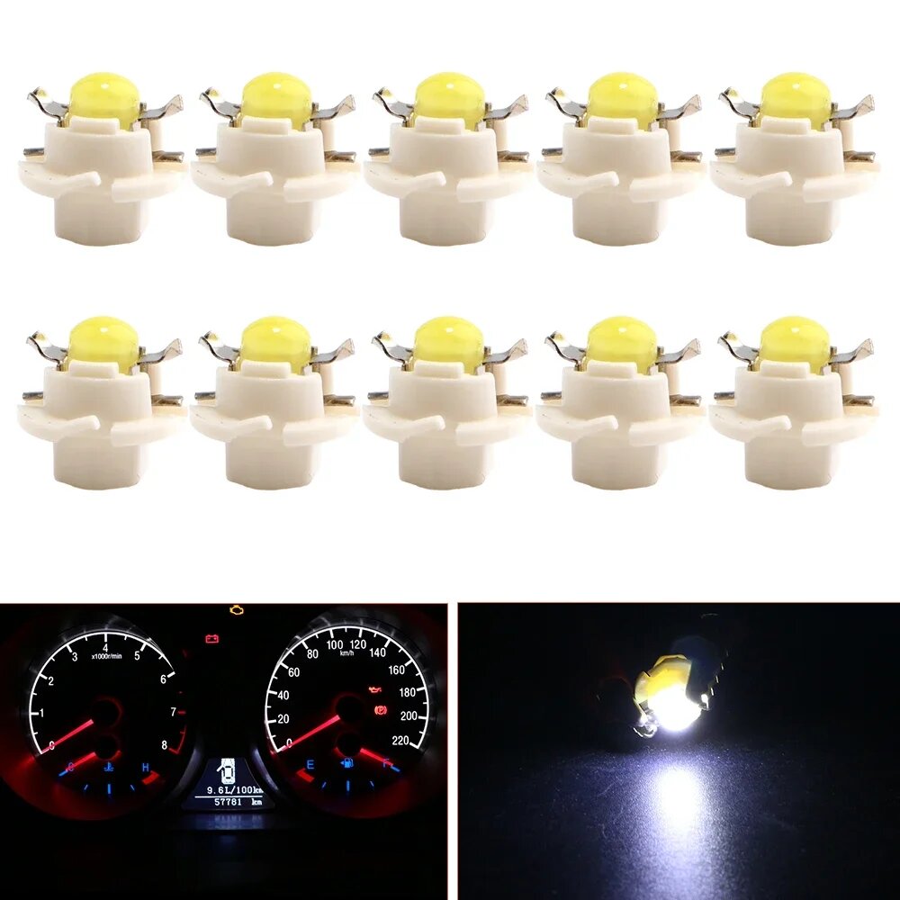 10 шт. LED T5 COB, Белый, 12В, B8.5D