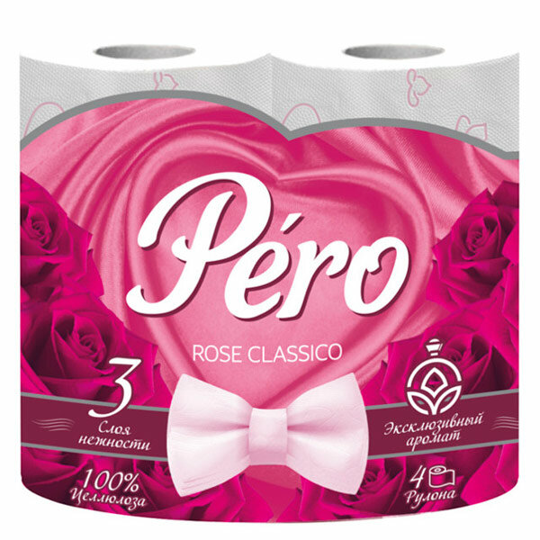 Т/бумага PERO Rose 4шт 3 слоя 16,3м