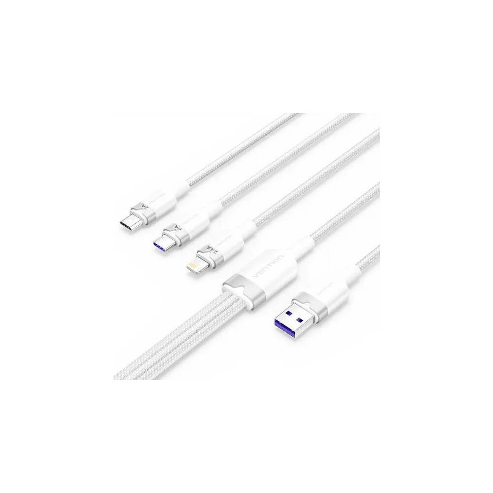 Кабель 3 в 1 VENTION USB 2.0 AM/ Micro-B, USB-C, Lightning M - 1.5м, белый 6A CTRWG
