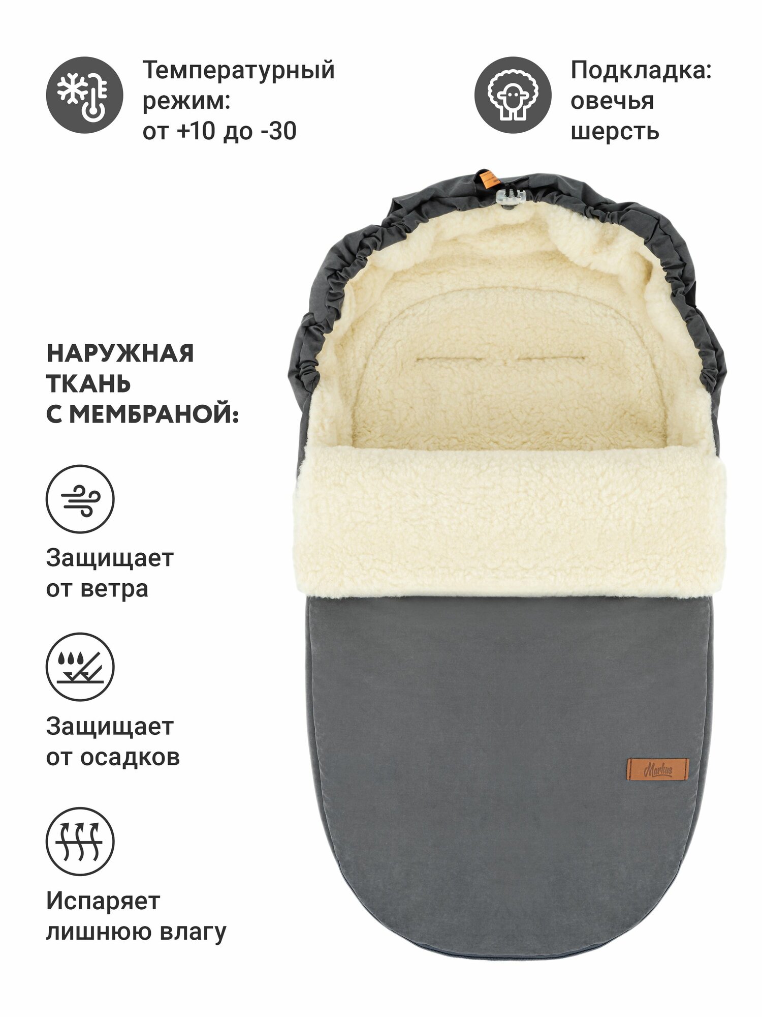 Зимний конверт в коляску Markus, модель Egg Basic, цвет темно-серый — фото 1