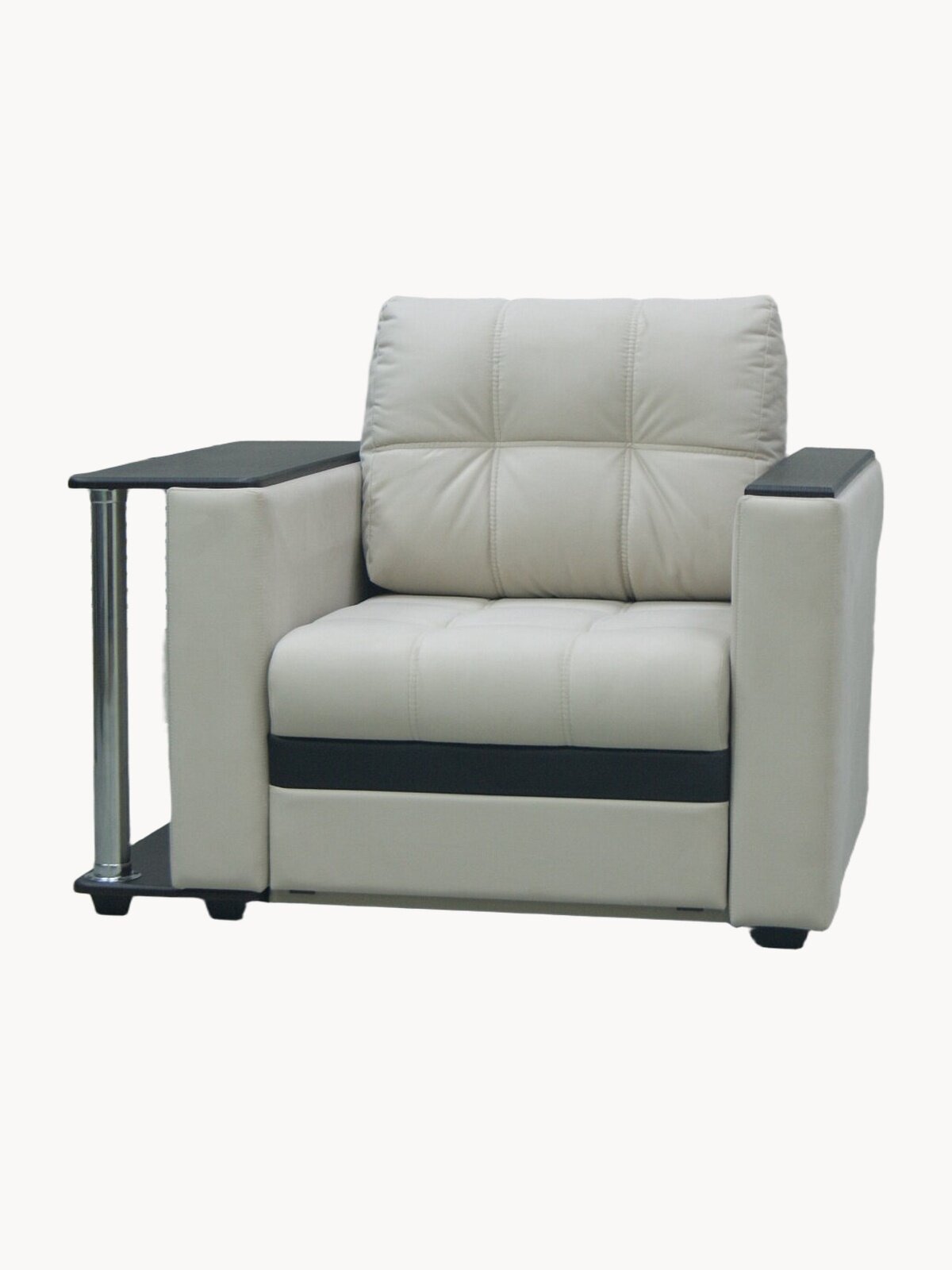 Кресло-кровать Атланта со столиком слева бежевое велюр, 107х91х88 см, с ящиком для белья