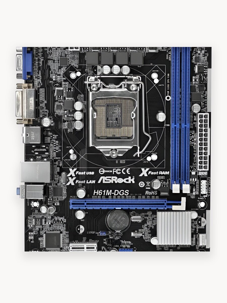 Материнская плата Asrock H61M-DGS R2.0 (LGA1155/H61/2*DDR3/1xPCI-Ex16/1xPCI-Ex1/4xSATA/5.1CH/GLAN/DVI/VGA/mATX)