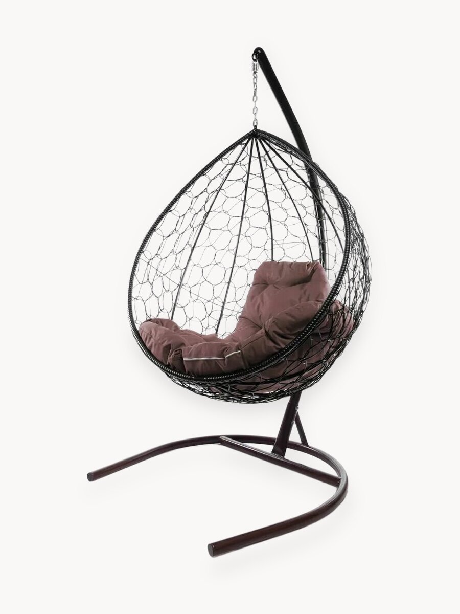 Подвесное кресло капля с ротангом коричневое, коричневая